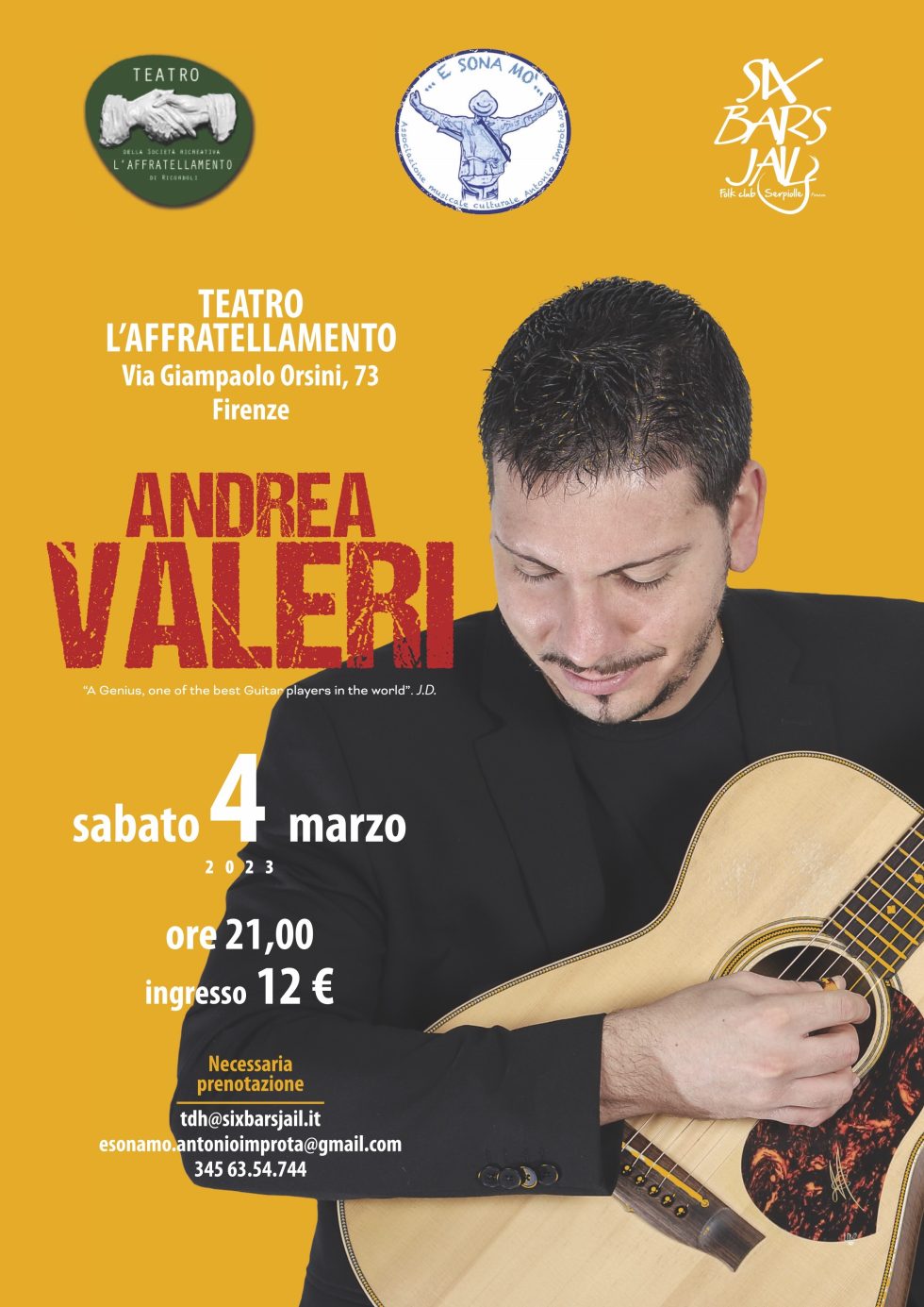 ANDREA VALERI, concerto Associazione E Sona Mo! | TEATRO L'AFFRATELLAMENTO